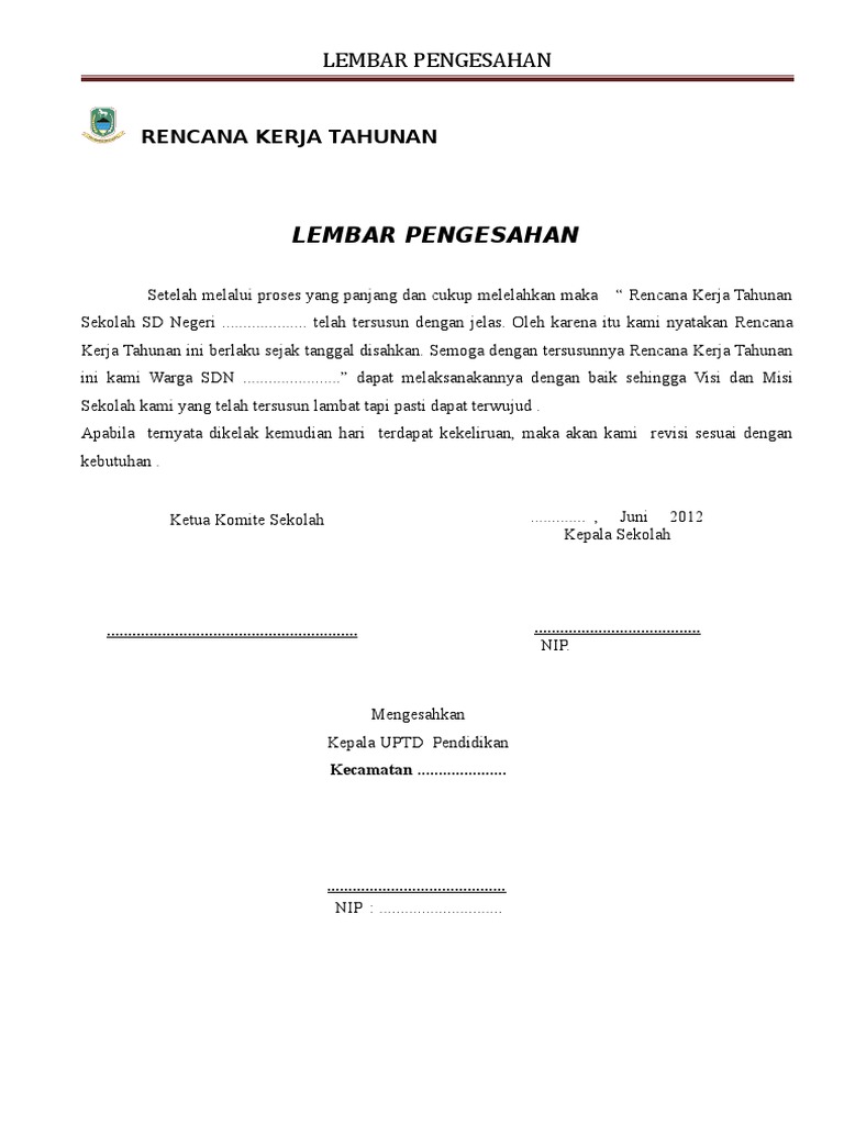 Lembar Pengesahan Rencana Kerja Tahunan | PDF