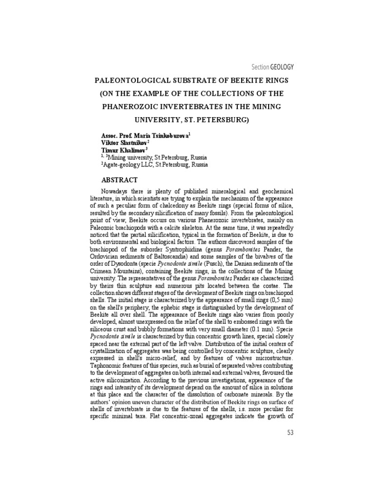 Paleontological Substrate of Beekite Rings (On The Example of The ...