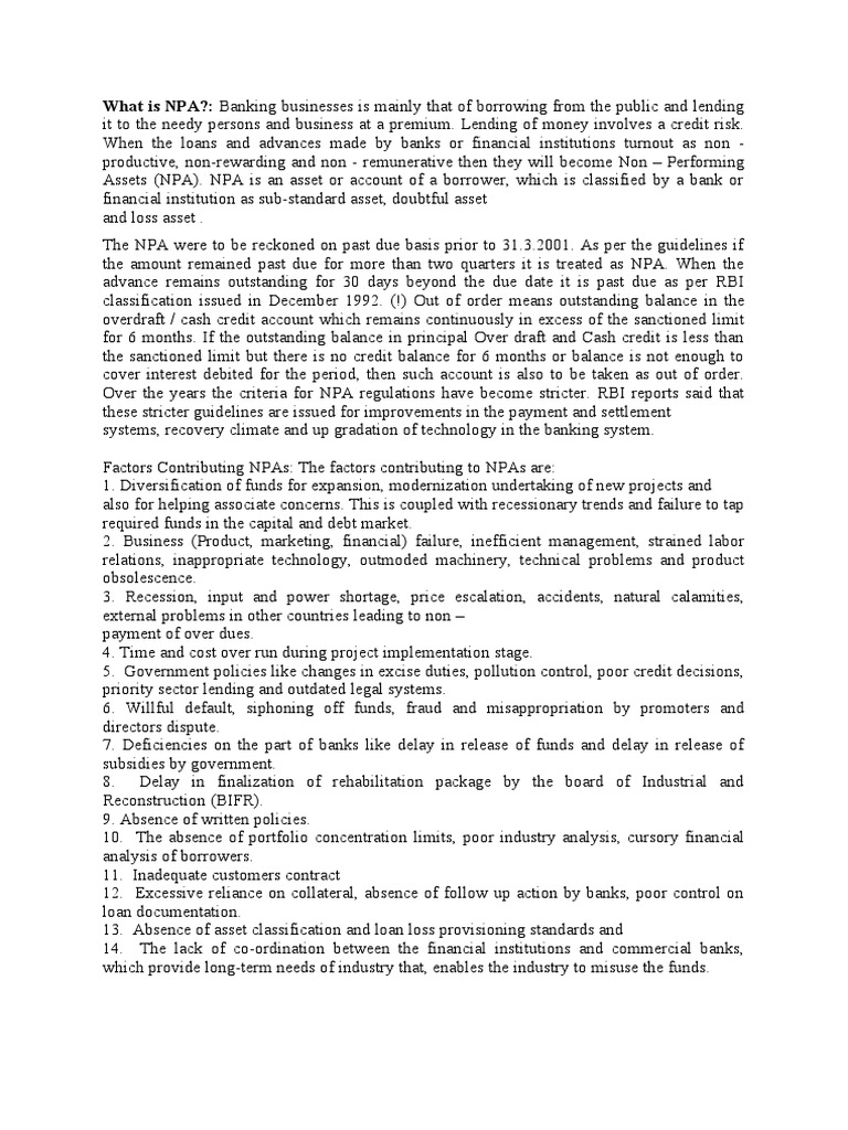Understanding Non-Performing Assets (NPA) | PDF | Banks | Debt