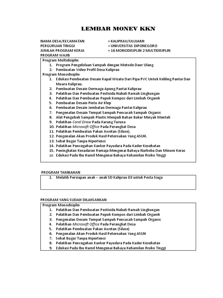 Lembar Monev KKN | PDF