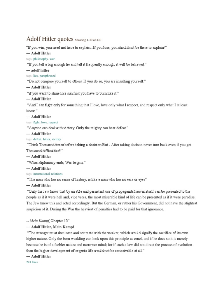 Notable Quotes by Adolf Hitler | PDF | Adolf Hitler | Propaganda