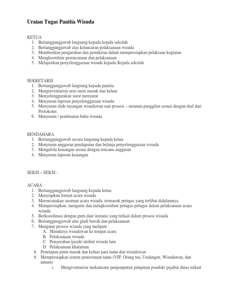 Uraian Tugas Panitia Wisuda | PDF