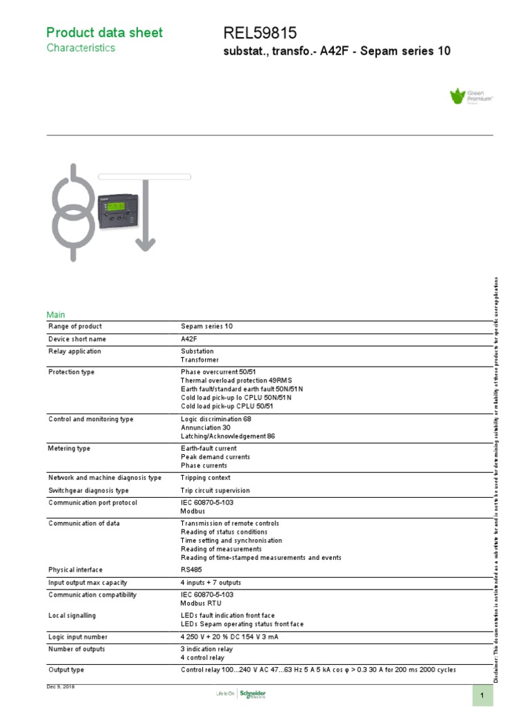 Sepam Series 10 - REL59815 PDF | PDF | Relay | Hertz
