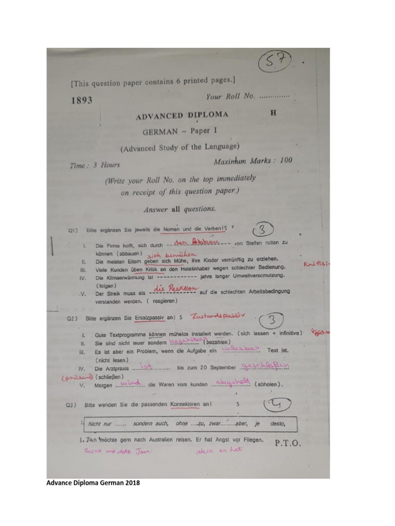 Advanced Diploma German 2018 | PDF