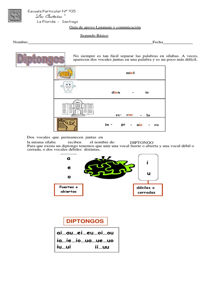 Diptongos y Hiatos: Guía para 2º Básico | PDF | Fonética | Lingüística