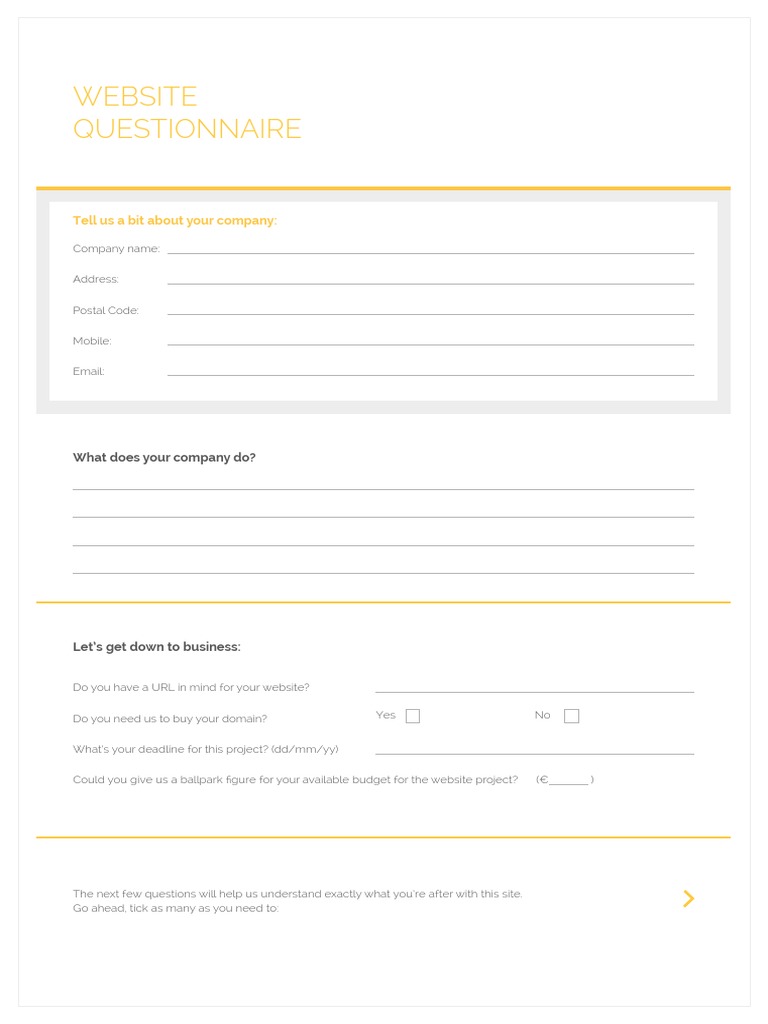 Website Questionnaire: Tell Us A Bit About Your Company | PDF ...