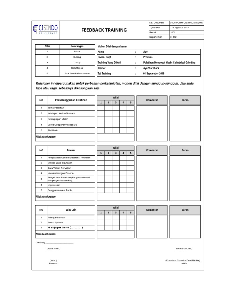 Feedback Pelatihan | PDF
