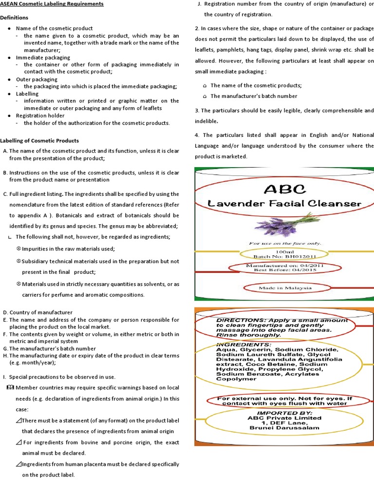 ASEAN Cosmetic Labeling Requirements DOCS | PDF | Packaging And ...