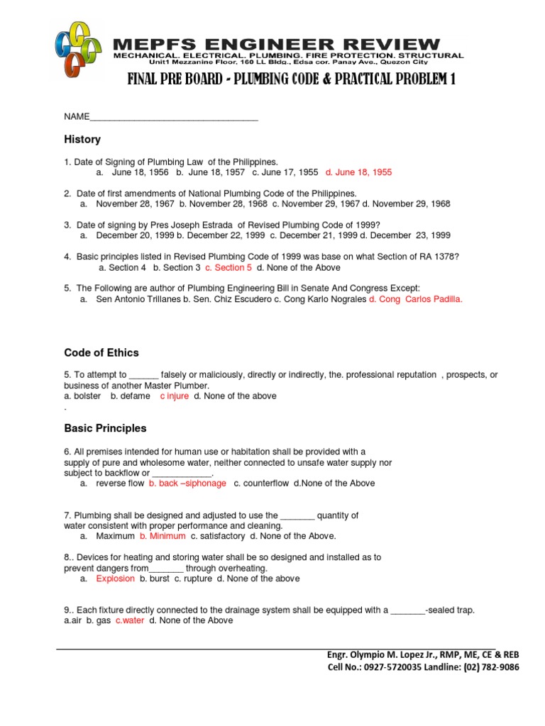 Final Pre Board-exam-100-Plumbing-code & Practical Problems | PDF ...