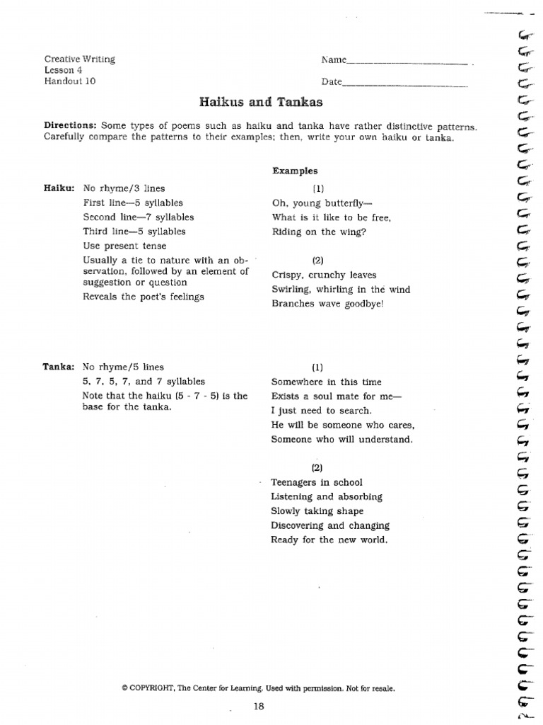 Haiku Tanka Cinquain Diamond 5 W and Concrete Poems | PDF