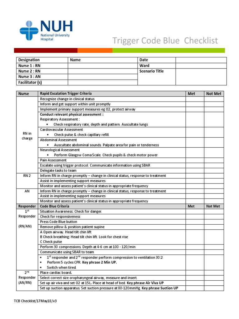 TCB Checklist | PDF | Cardiopulmonary Resuscitation | Cardiovascular System