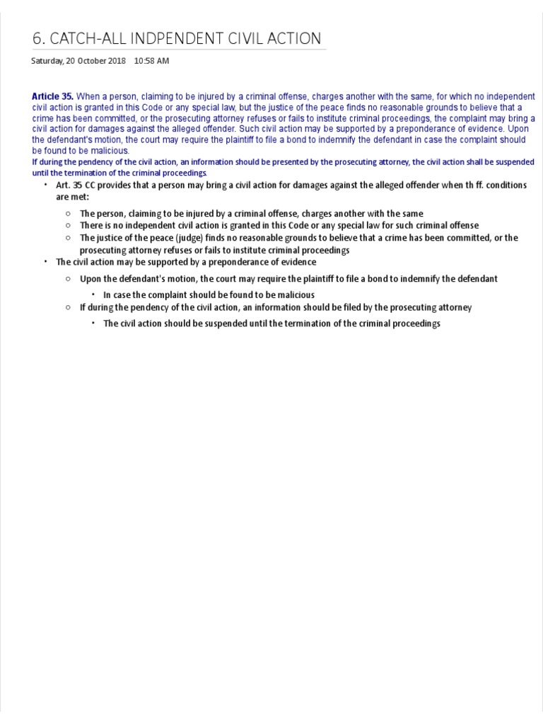 Independent Civil Action Guidelines | PDF