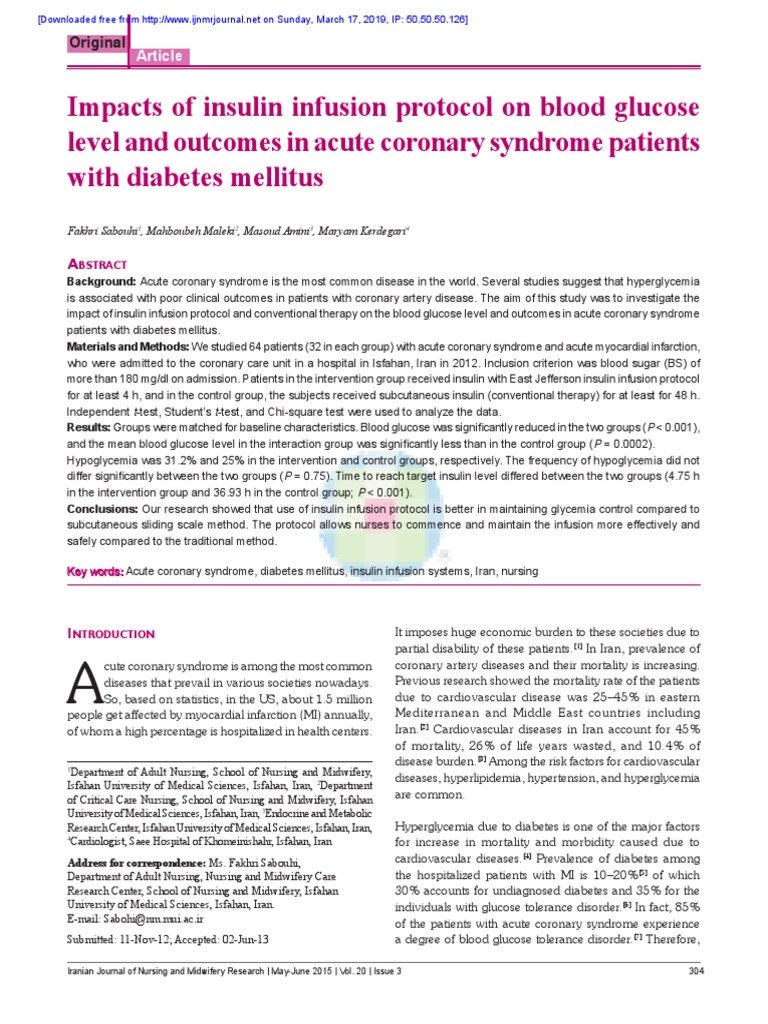Impacts of Insulin Infusion Protocol On Blood Glucose Level and ...