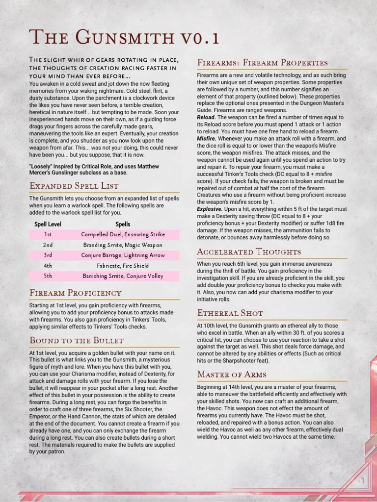 The Gunsmith - A Homebrew Patron | PDF | Firearms | Projectile Weapons