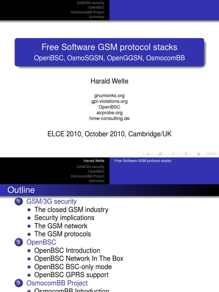 Free Software GSM Protocol Stacks: Openbsc, Osmosgsn, Openggsn ...