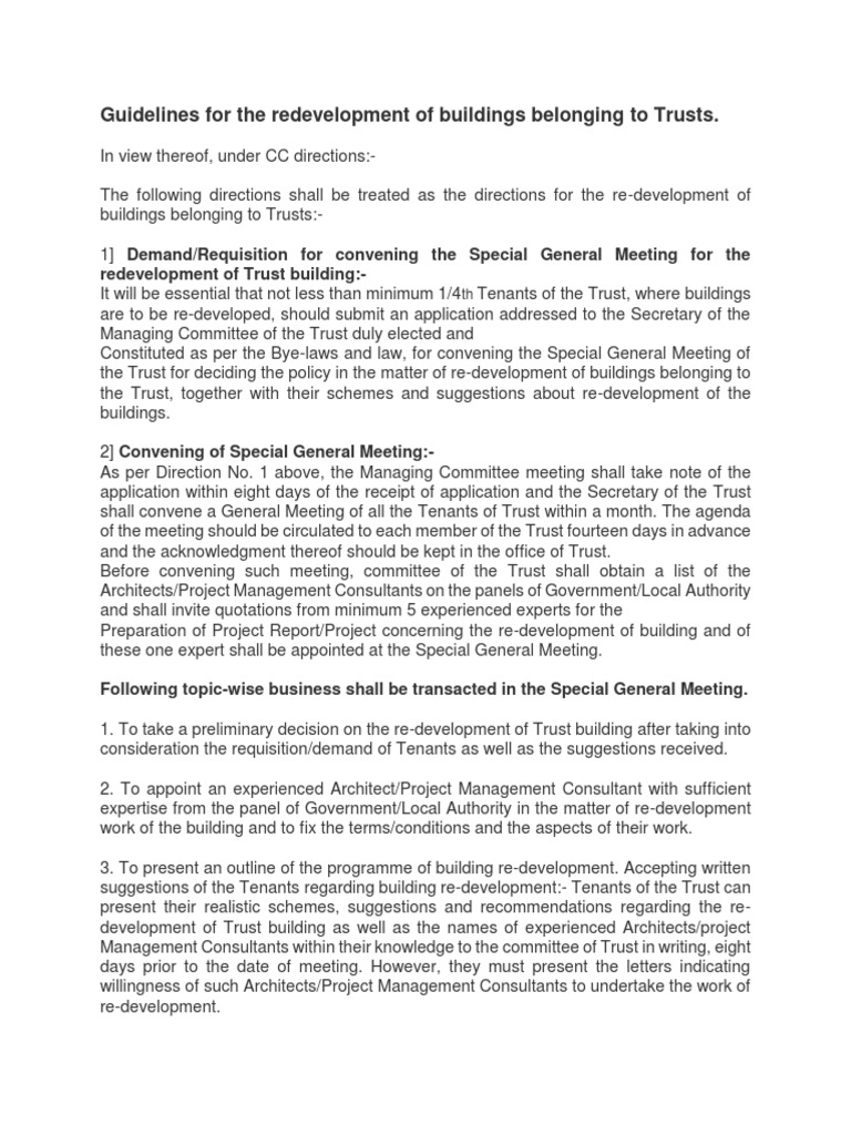 Guidelines For The Redevelopment of Plot of Trust | PDF | Architect ...