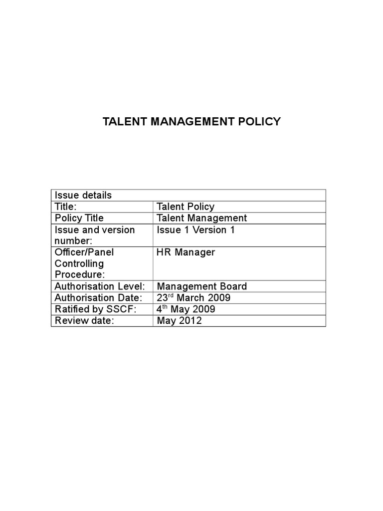 Talent Management Policy | Talent Management | Employee Retention