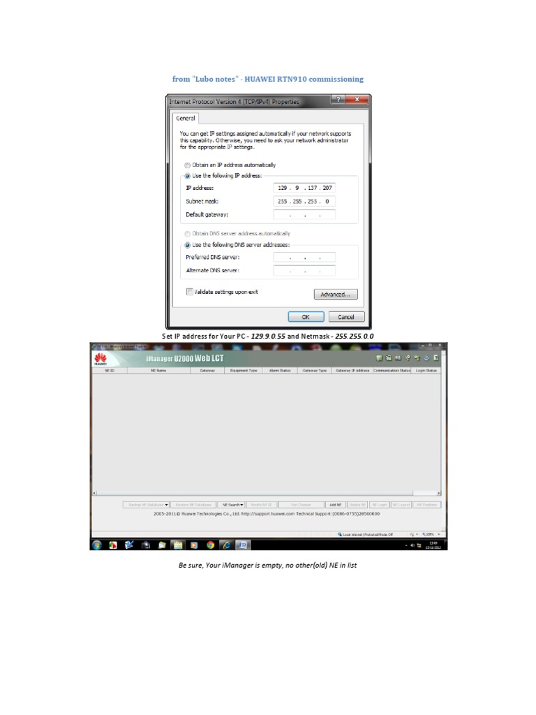 From "Lubo Notes" - HUAWEI RTN910 Commissioning: Set IP Address For ...