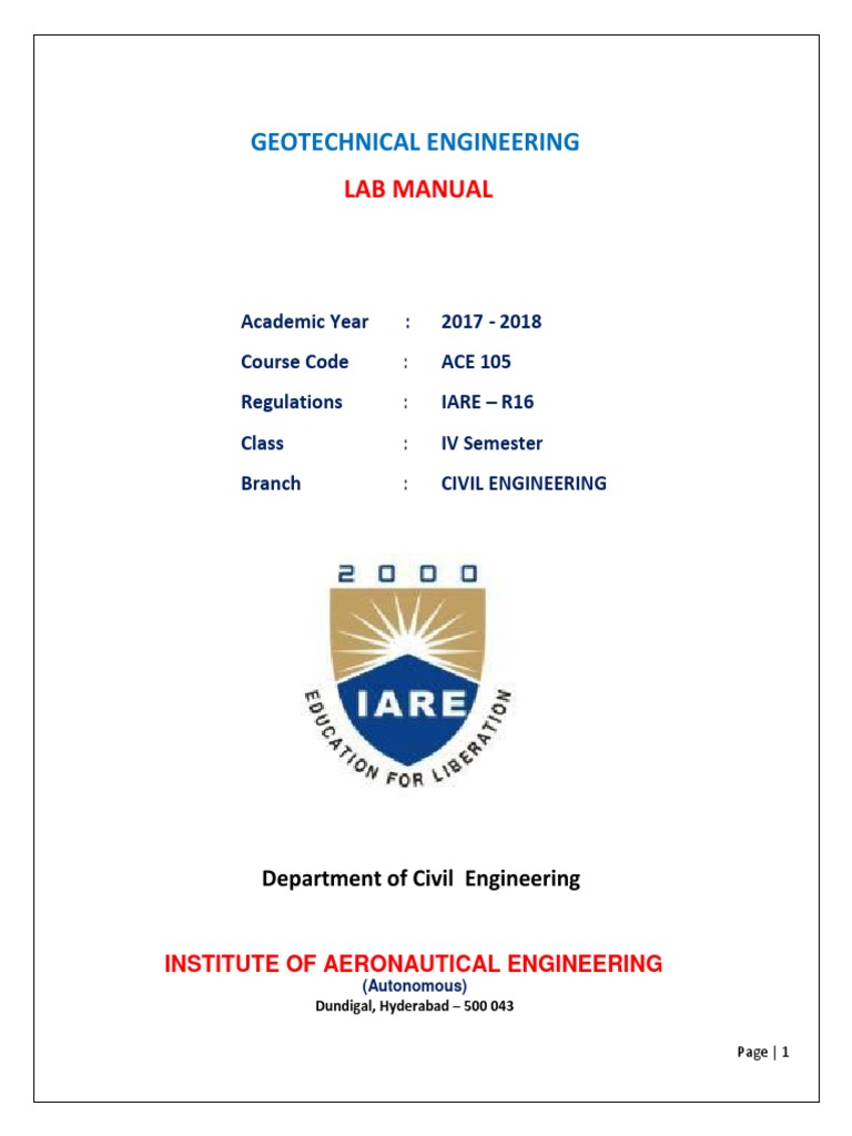 Geotechnical Engineering Lab Manual | PDF | Density | Engineering