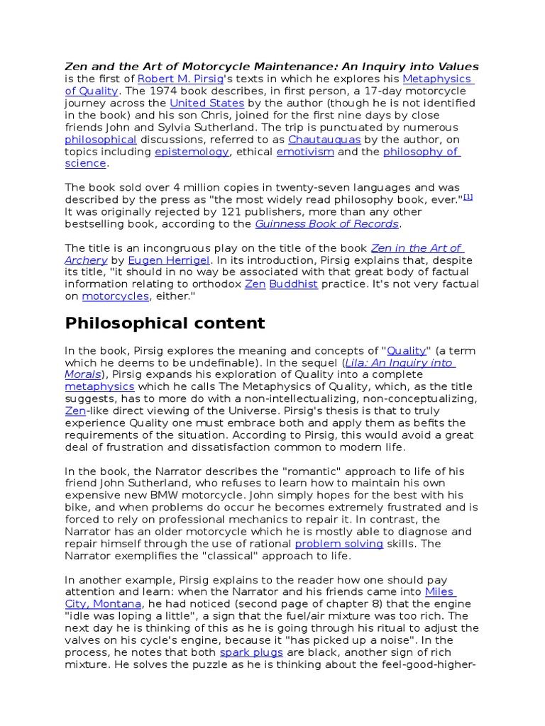 Zen and The Art of Motorcycle Maintenance | PDF | Philosophical ...