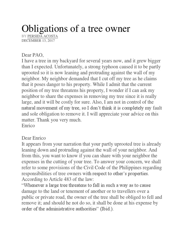 Obligations of A Tree Owner | PDF | Property | Common Law