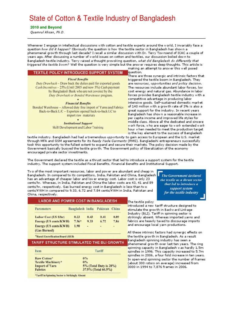 State of Cotton and Textile Industry in Bangladesh PDF | PDF | Cotton ...