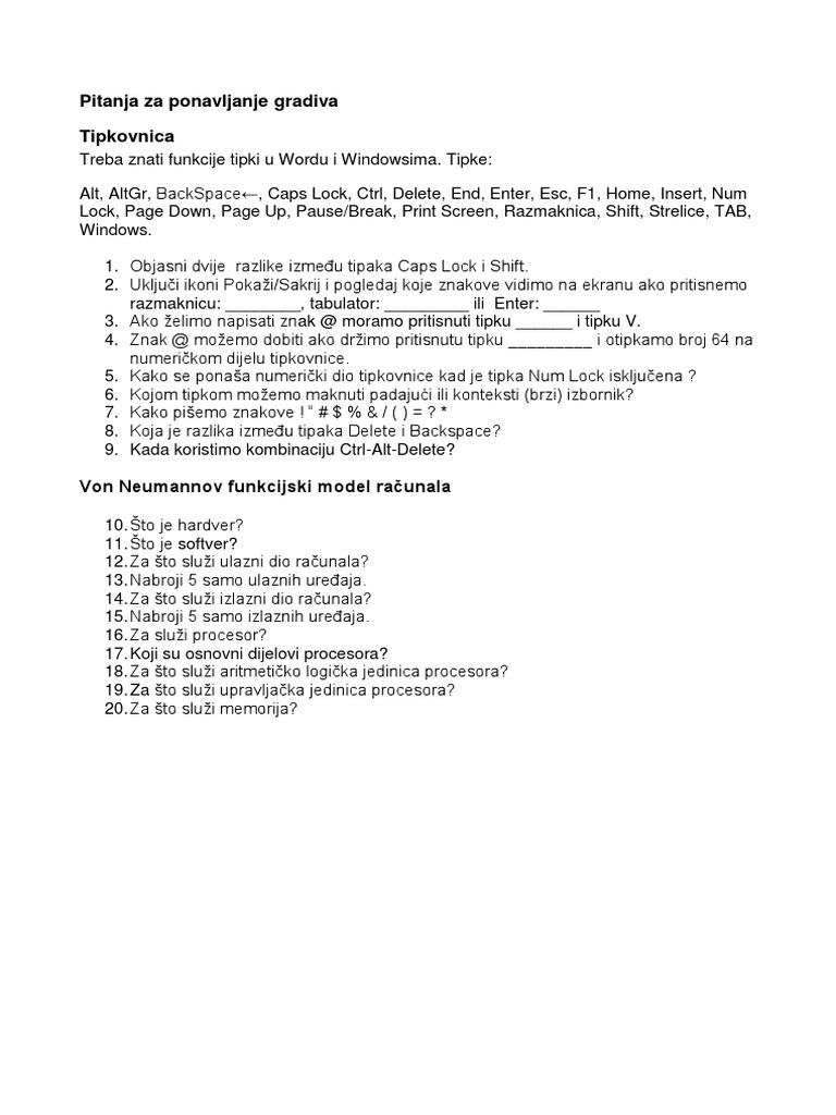 Pitanja Za Ponavljanje Gradiva | PDF
