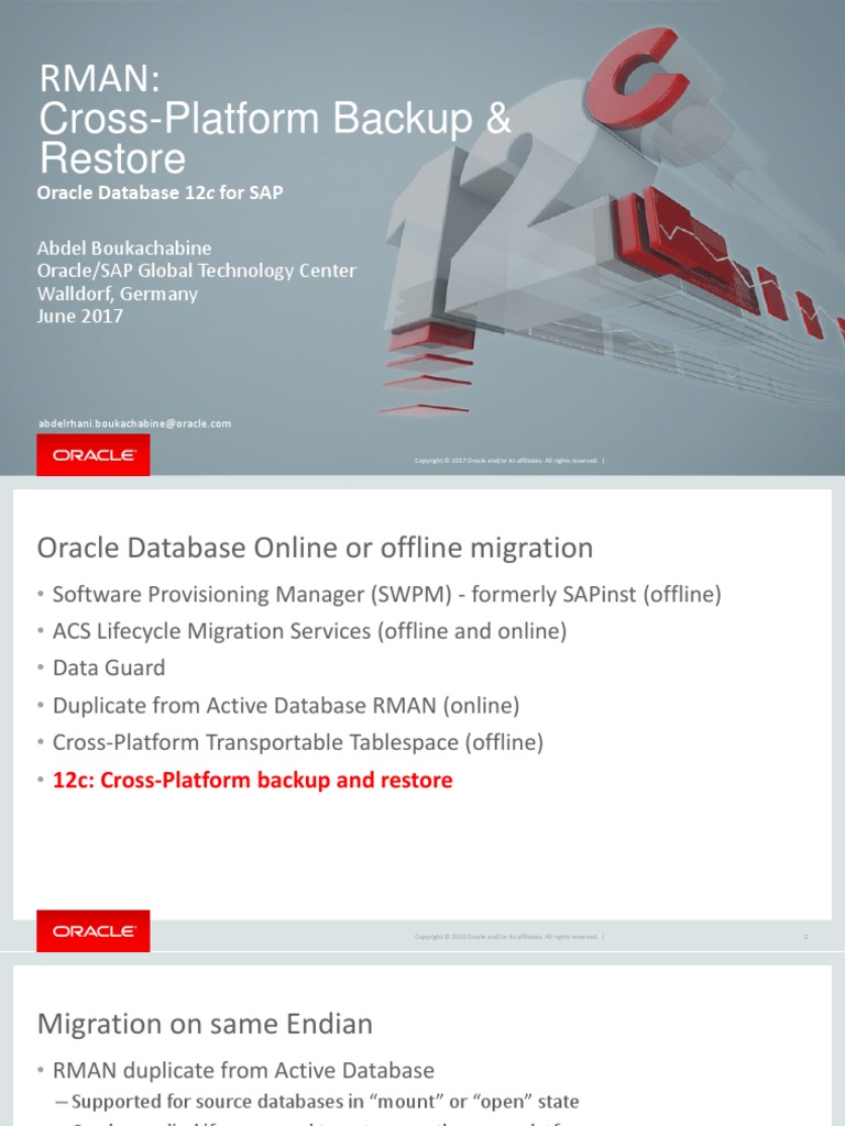 Rman: Cross-Platform Backup & Restore: Oracle Database 12c For SAP ...