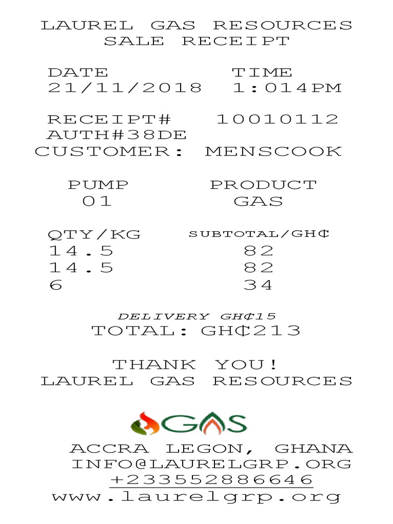 Sale of 14.5kg Gas and 6kg Gas to Menscook on November 21, 2018 ...