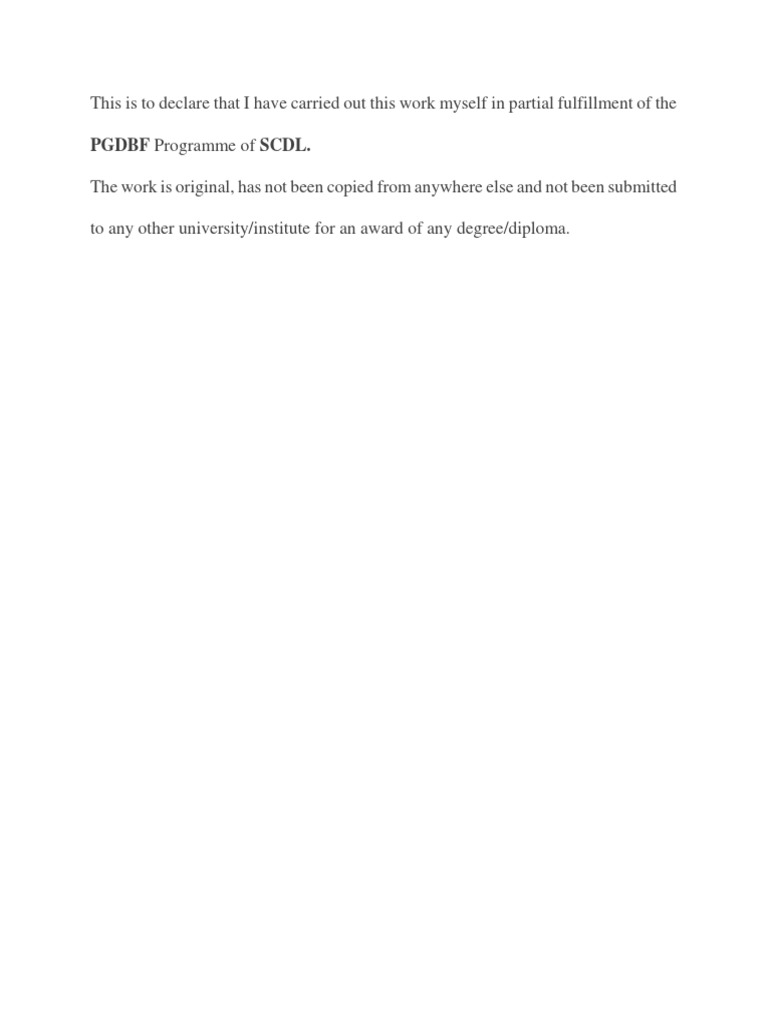 Declaration of Original Work for PGDBF | PDF