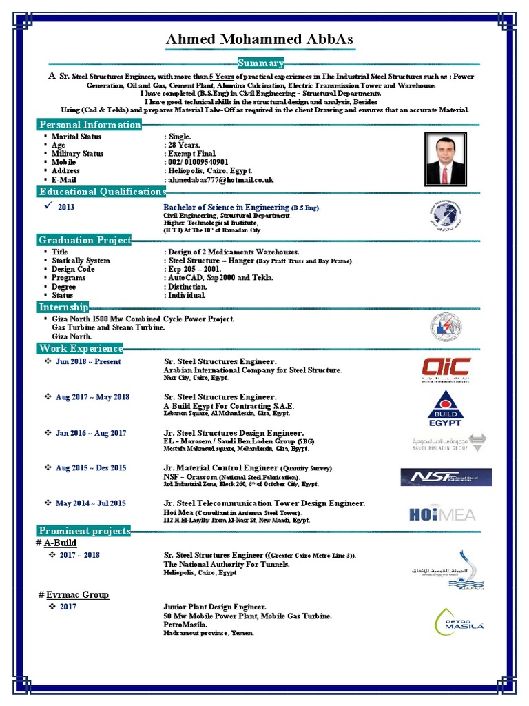 Ahmed AbbAs CV | PDF | Egypt | Autodesk