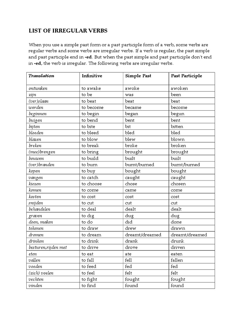 List of Irregular Verbs | PDF | Grammatical Conjugation | Semantics