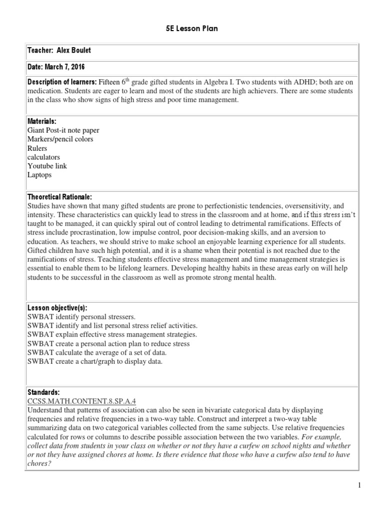 Stress Management Lesson Plan for Students | PDF | Stress Management ...