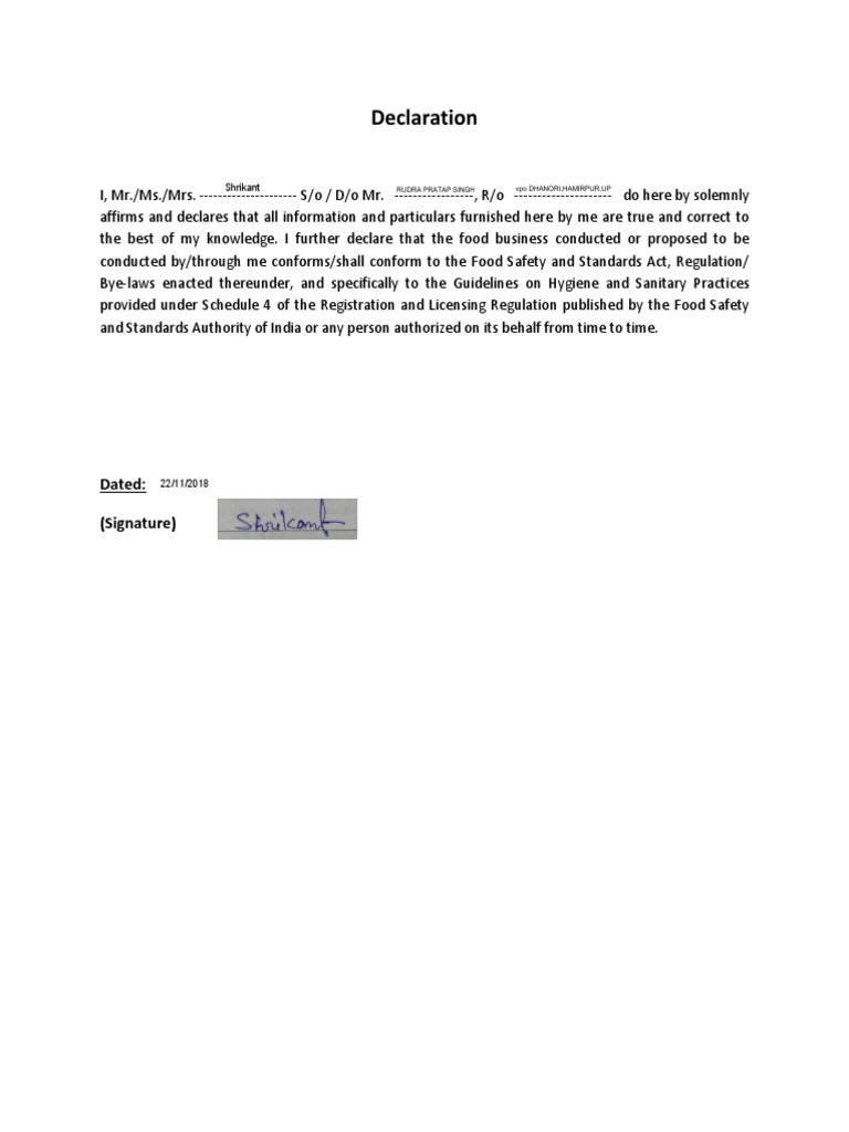 Food Business Declaration Form | PDF
