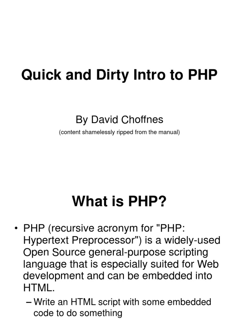 Quick and Dirty Intro To PHP: by David Choffnes | PDF | Php | Variable ... Quick and Dirty Intro To PHP: by David Choffnes | PDF | Php | Variable ...