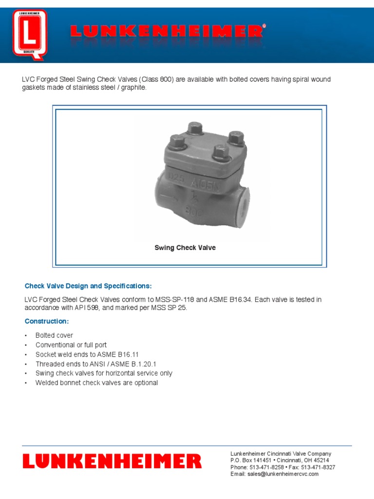 Class 800 Forged Steel Swing Check Valves | PDF | Valve | Building ...