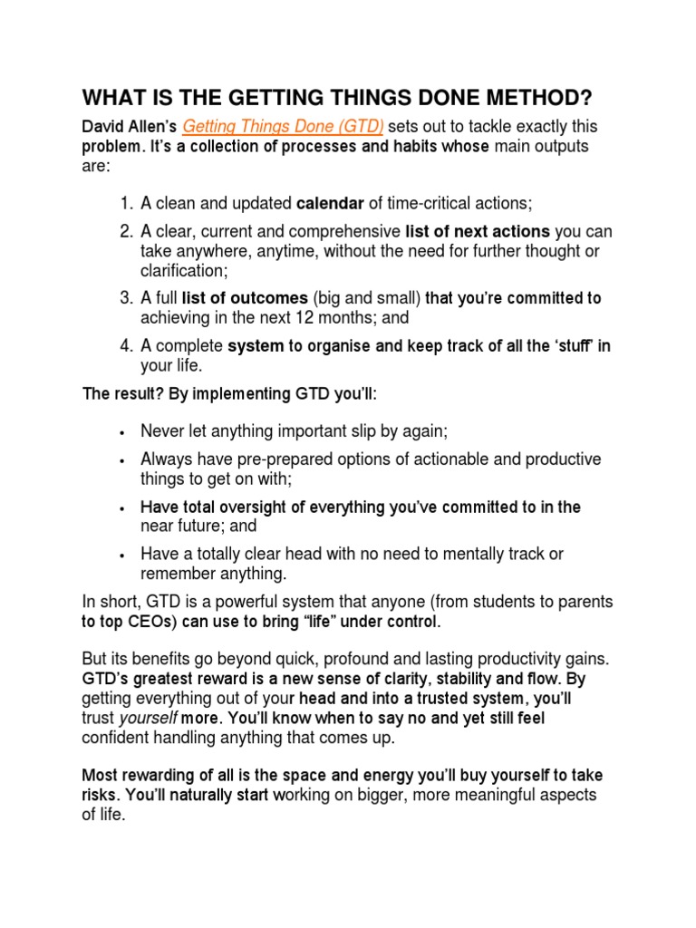 Getting Things Done Method Explained | PDF | Emergence | Psychology