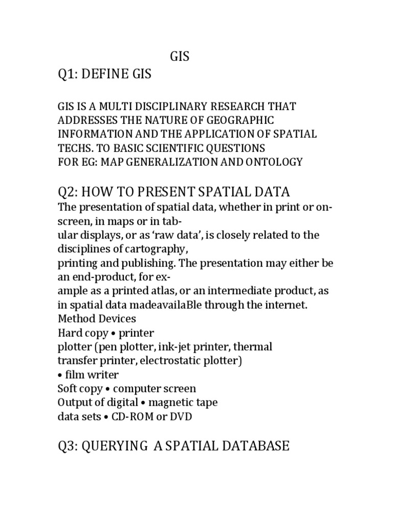 GIS Q1: Define Gis | PDF | Geographic Information System | Databases
