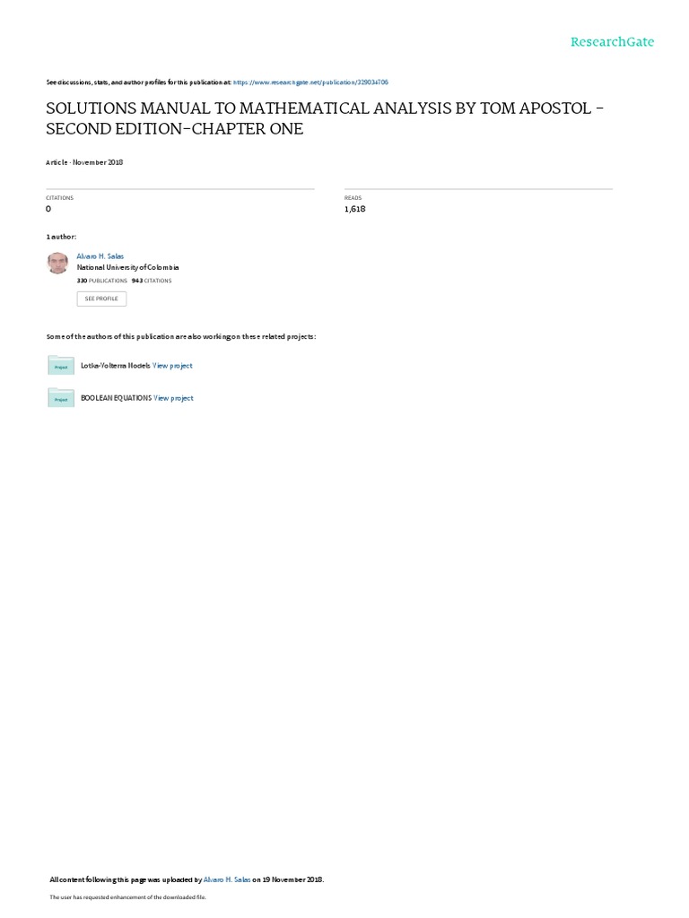 Solutions Manual To Mathematical Analysis by Tom Apostol - Second ...