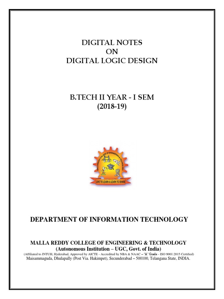 Digital Logic Design (R17a0461) PDF | PDF | Subtraction | Digital Electronics