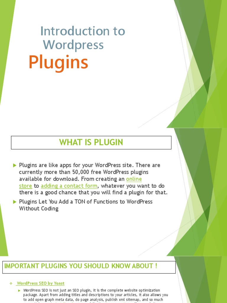 Introduction To Wordpress: Plugins | PDF | Word Press | Search Engine Optimization