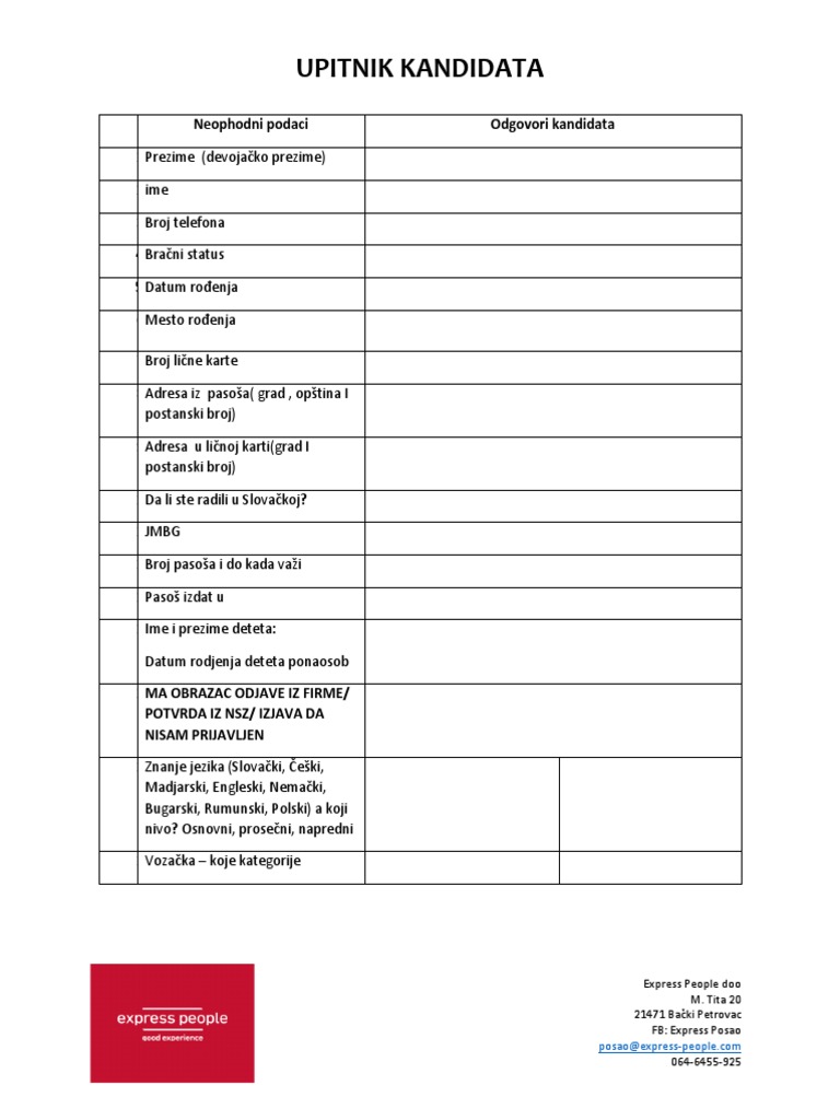 Upitnik Za Kandidate | PDF
