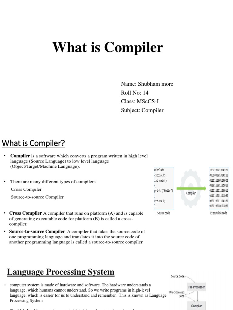 What Is Compiler: Name: Shubham More Roll No: 14 Class: Msccs-I Subject ...