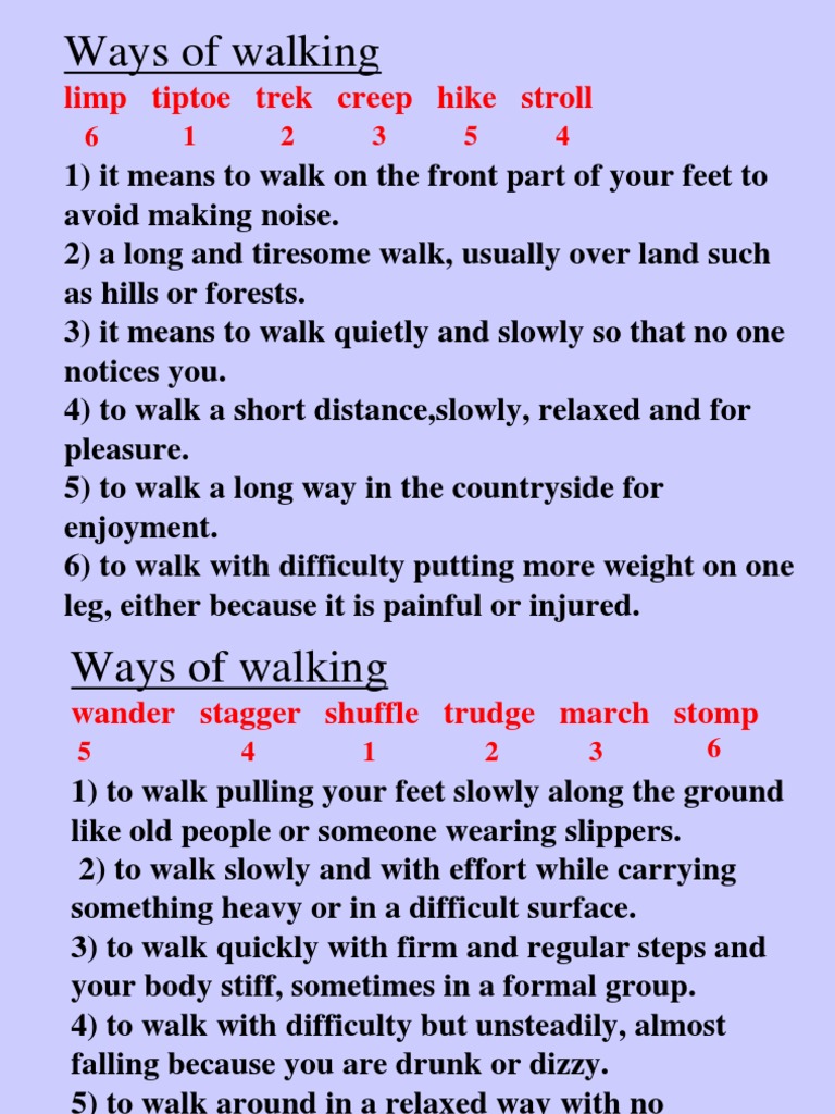 Ways of Walking: Limp Tiptoe Trek Creep Hike Stroll | PDF | Sports ...