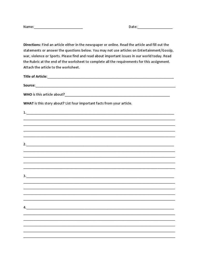Current Event Article Analysis Worksheet | PDF | Communication | Cognition