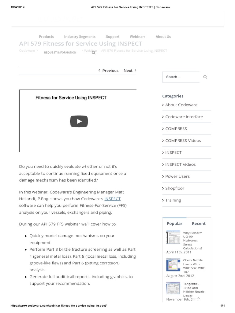 API 579 Fitness For Service Using INSPECT - Codeware | PDF ...