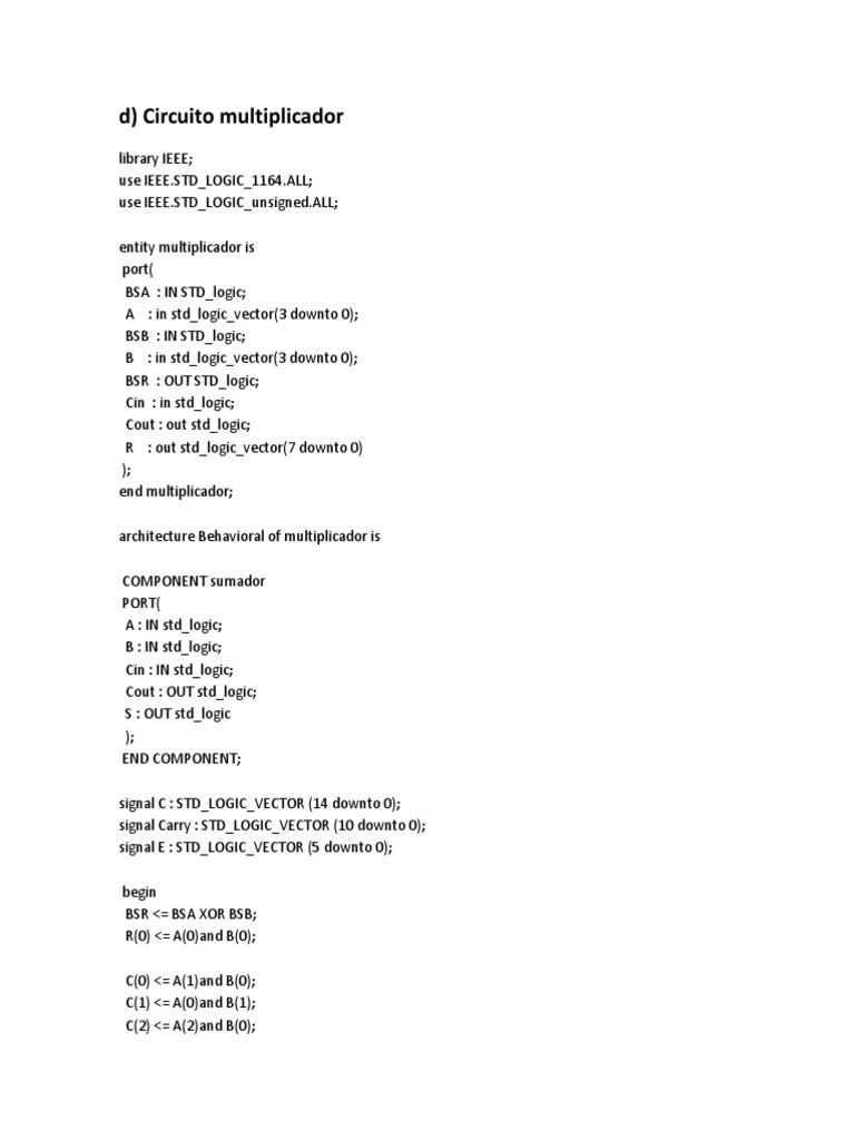 VHDL Circuit for 4x4 Multiplier | PDF