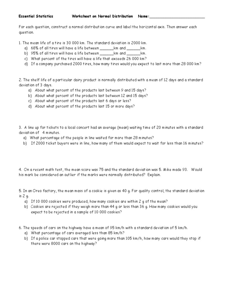 Normal Distribution (Worksheet) | PDF | Floppy Disk | Standard Deviation