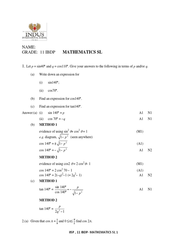 IBDP Math SL: Trigonometry & Circles | PDF | Sine | Circle