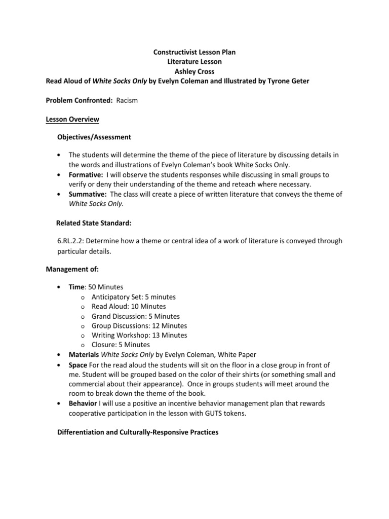 White Socks Only | PDF | Lesson Plan | Learning